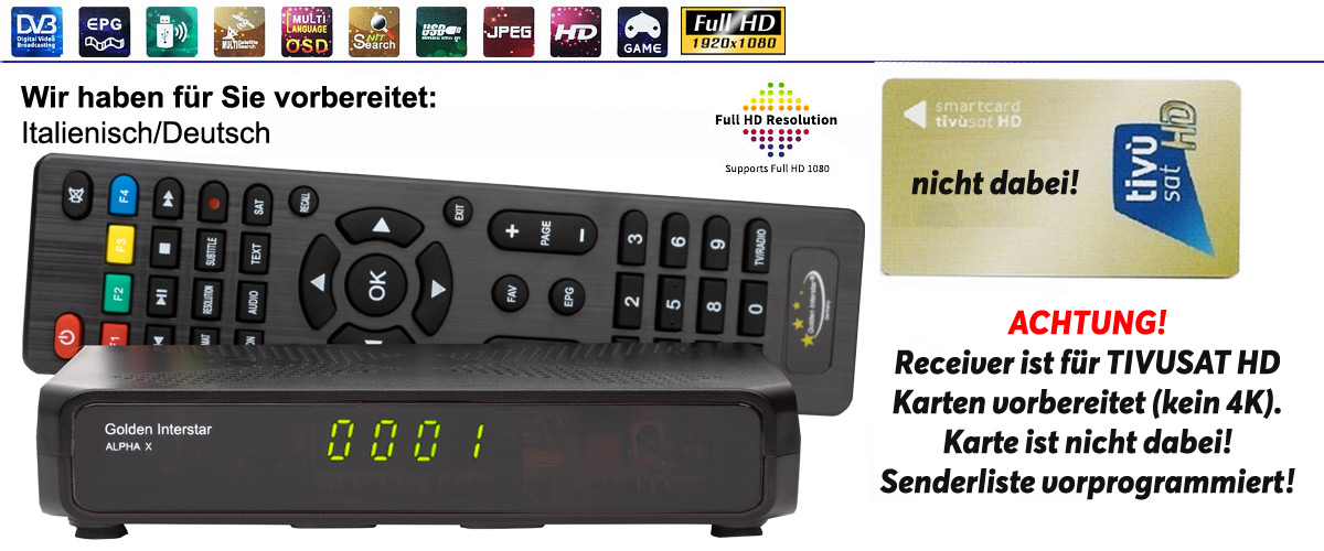 TIVUSAT Sat-Receiver für HD TV Neue Karten Golden Interstar Astra ...